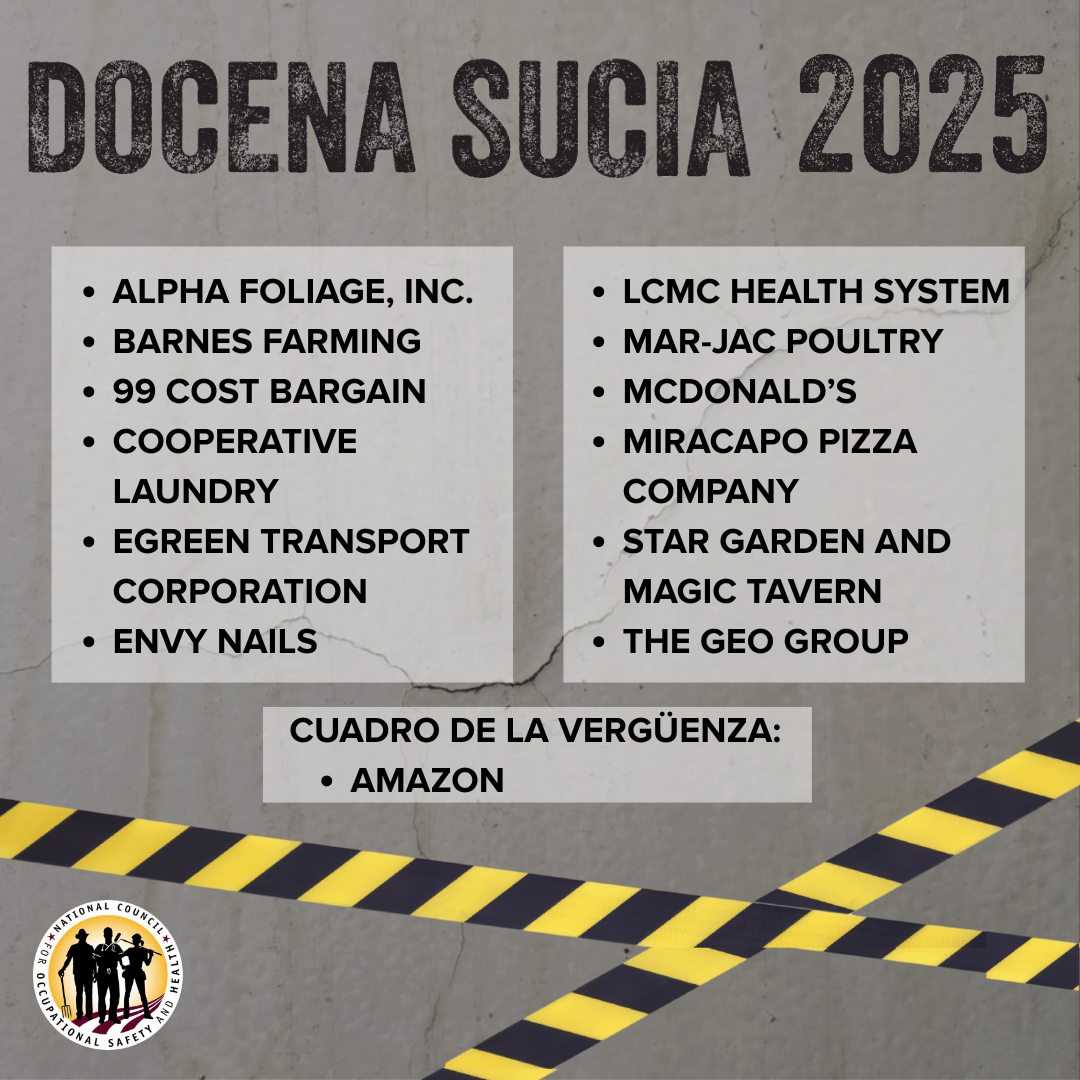 Docena Sucia 2025 | Consejo Nacional de Salud y Seguridad Ocupacional