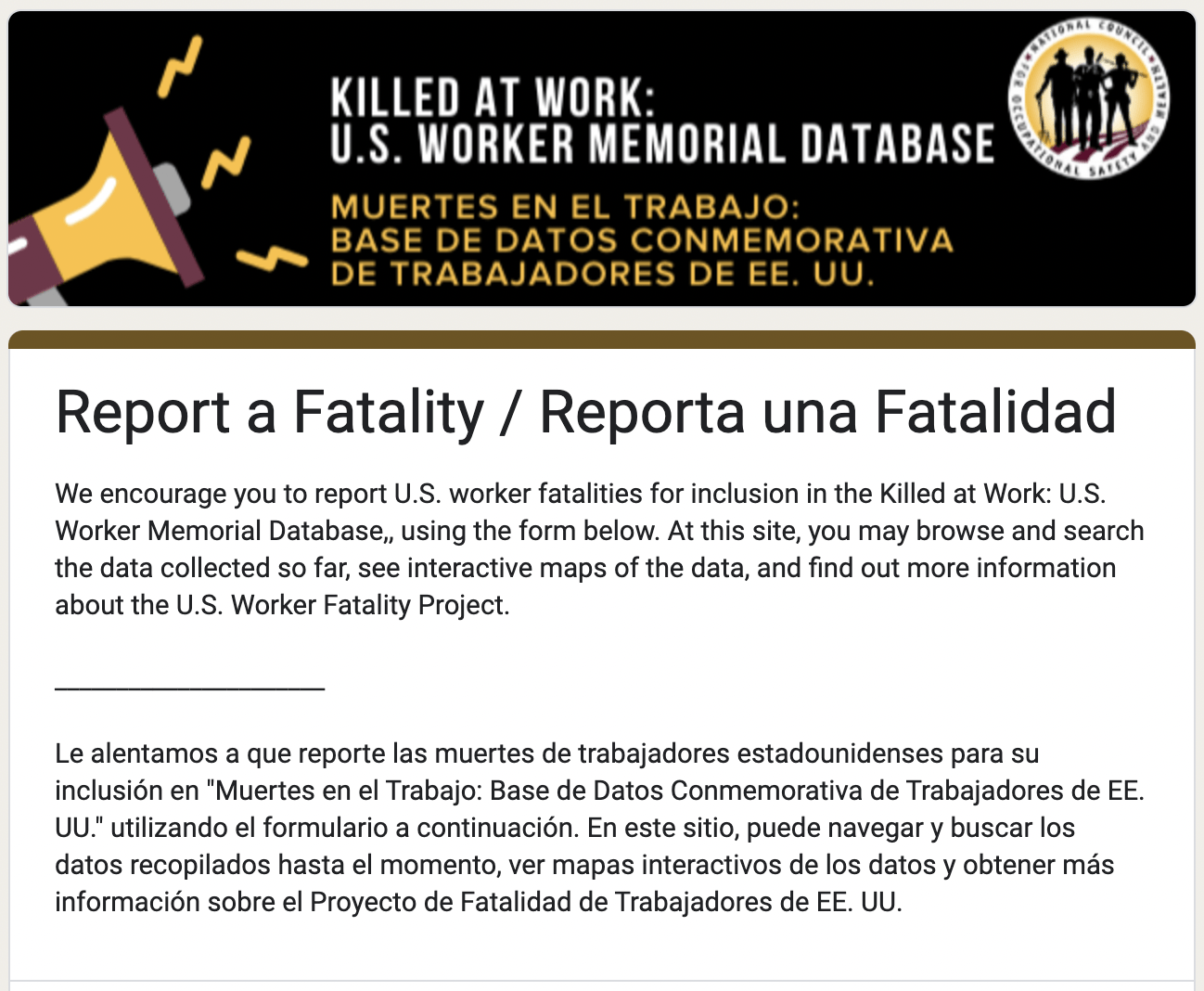 Report a Worker Fatality | National Council for Occupational Safety and ...
